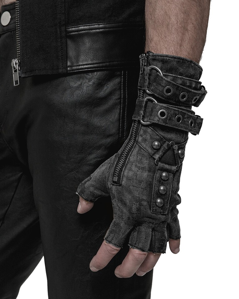 Punk Rave Mens Dieselpunk Fingerless Gloves Grey Gothic Steampunk LARP ...