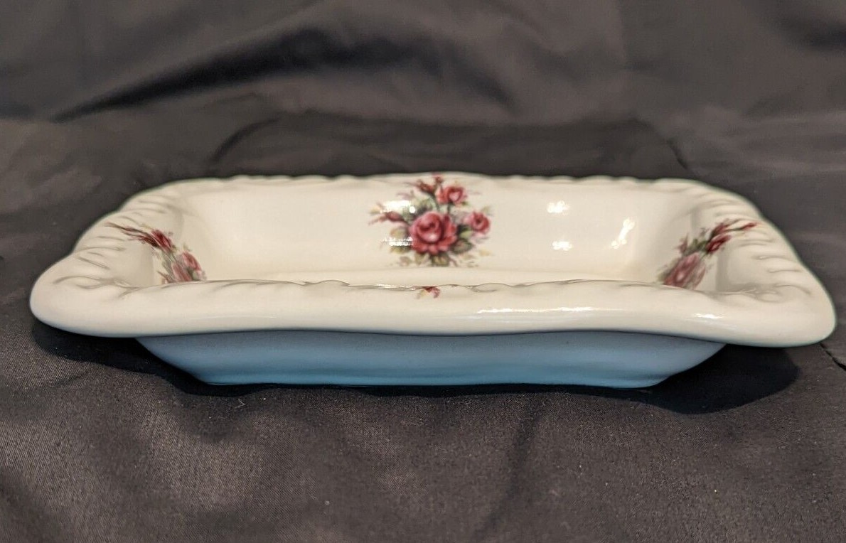 VINTAGE VB Athena Soap Dish Shabby Chic Pink Roses Blue Flower Calif ...
