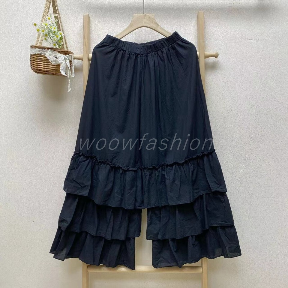 Lady Layer Ruffled Cotton Capri Pants Wide Leg Lace Pettipant Half Slip ...