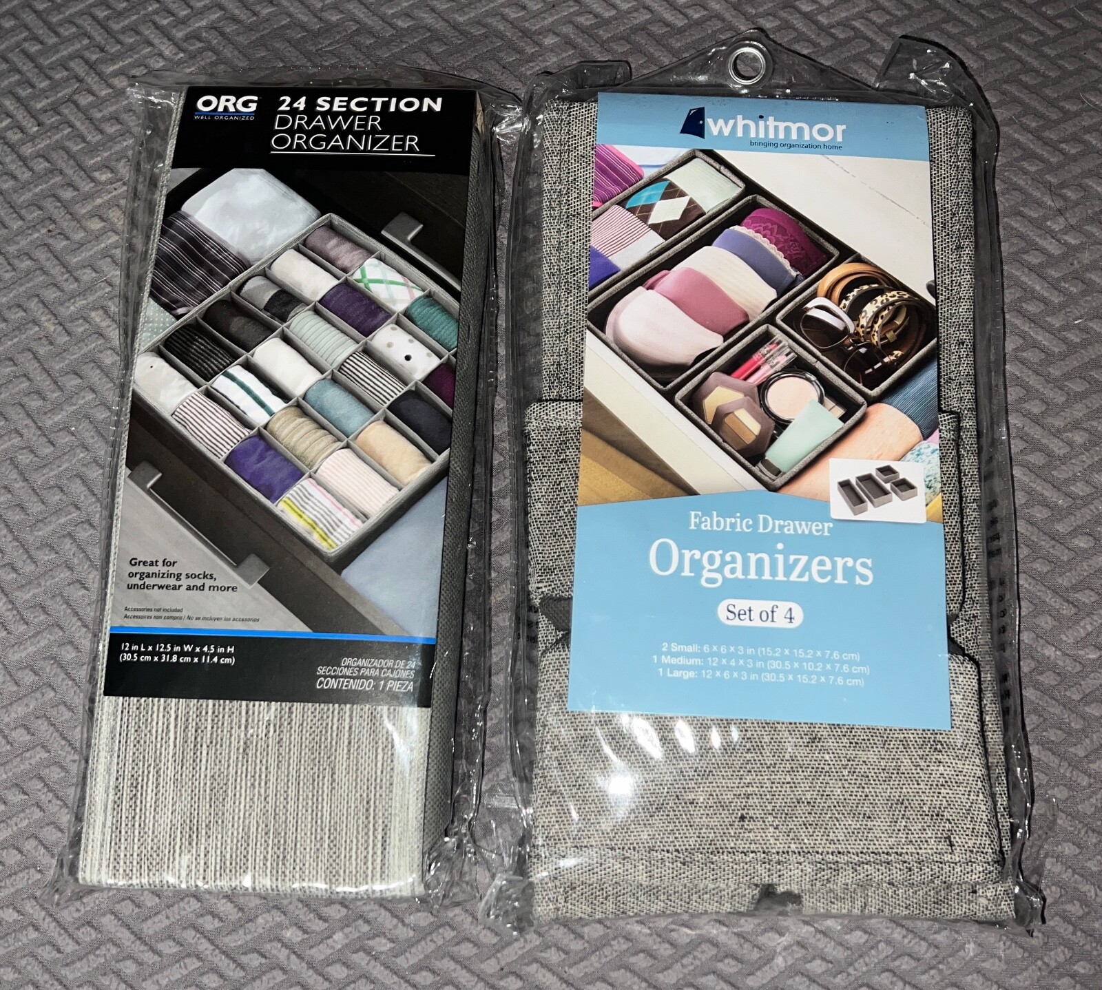 SET OF 2 Fabric Drawer Organizers by Org & Whitmor, Grey, NEW! | eBay