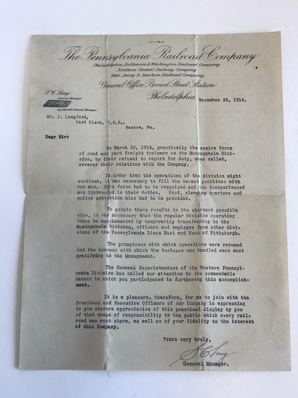Antique 1914 PRR Ephemera Pennsylvania Railroad Letter Paperwork ...
