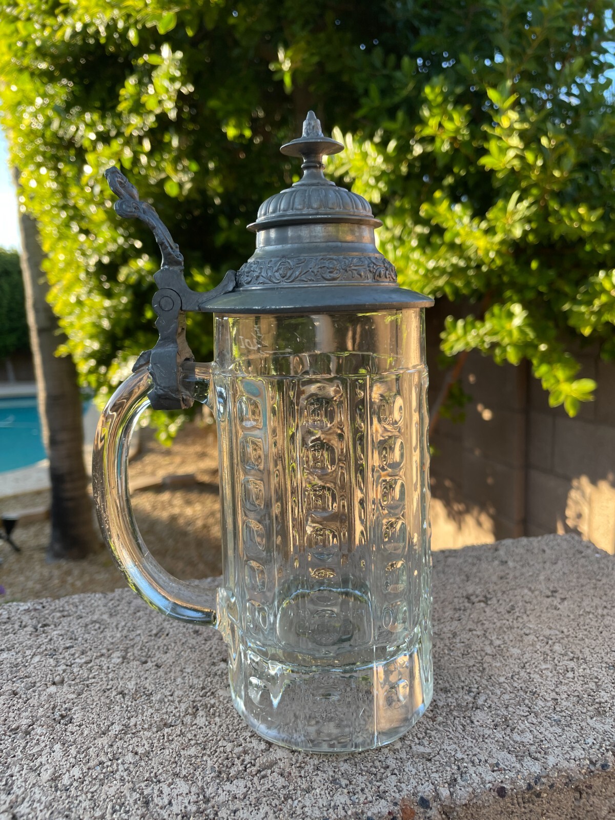 Antique Sachsen Saxon Glass Beer Stein Tankard Pewter Lid Soldier ...