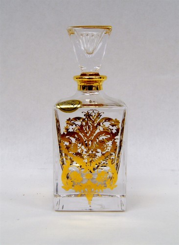 SC Italy Lead Crystal Perfume Bottle w/ Stopper Gold Crest 3.75" C3038 ...