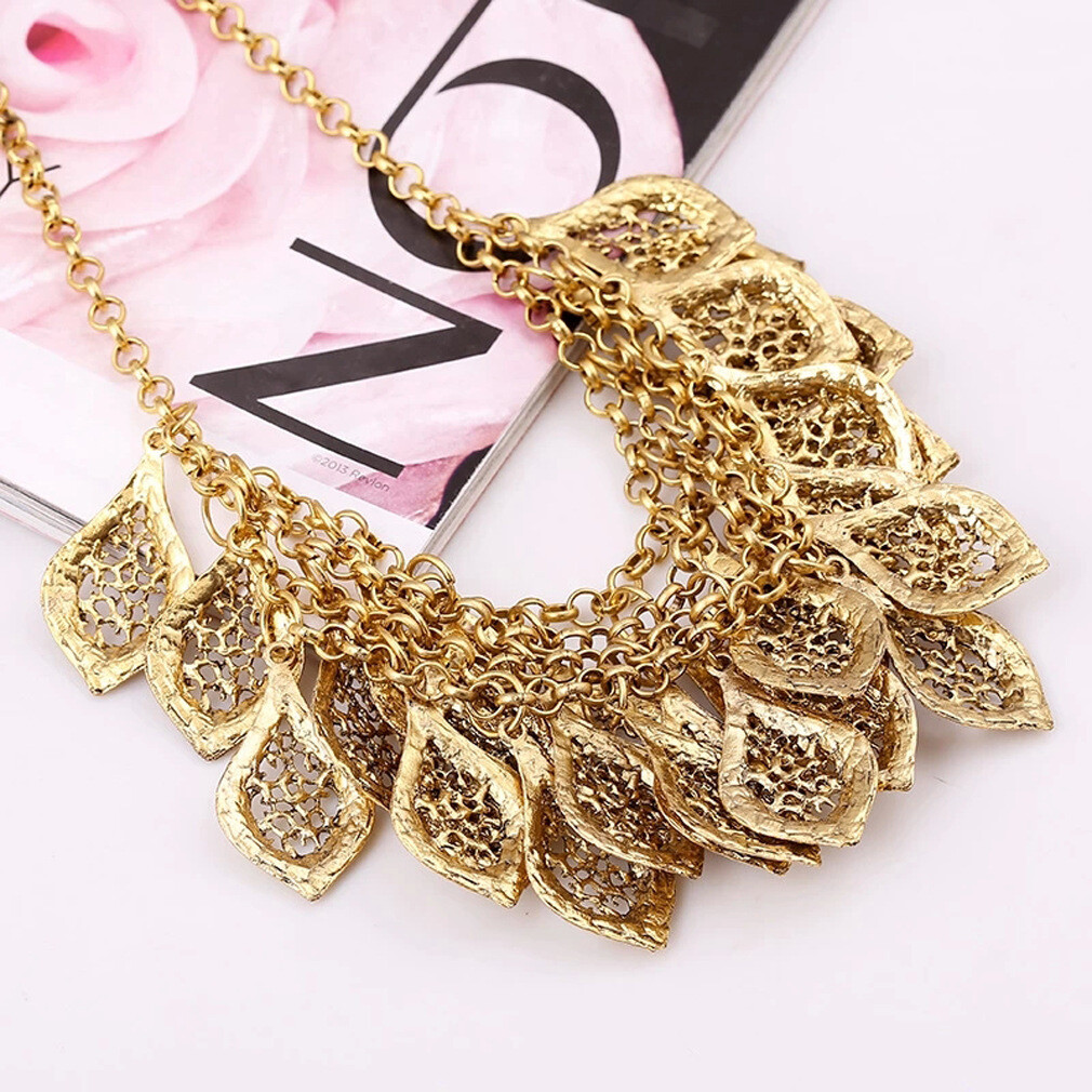 Fretwork Flower Leaf Pendant Necklace Charm Chain Gold Trendy Fashion ...
