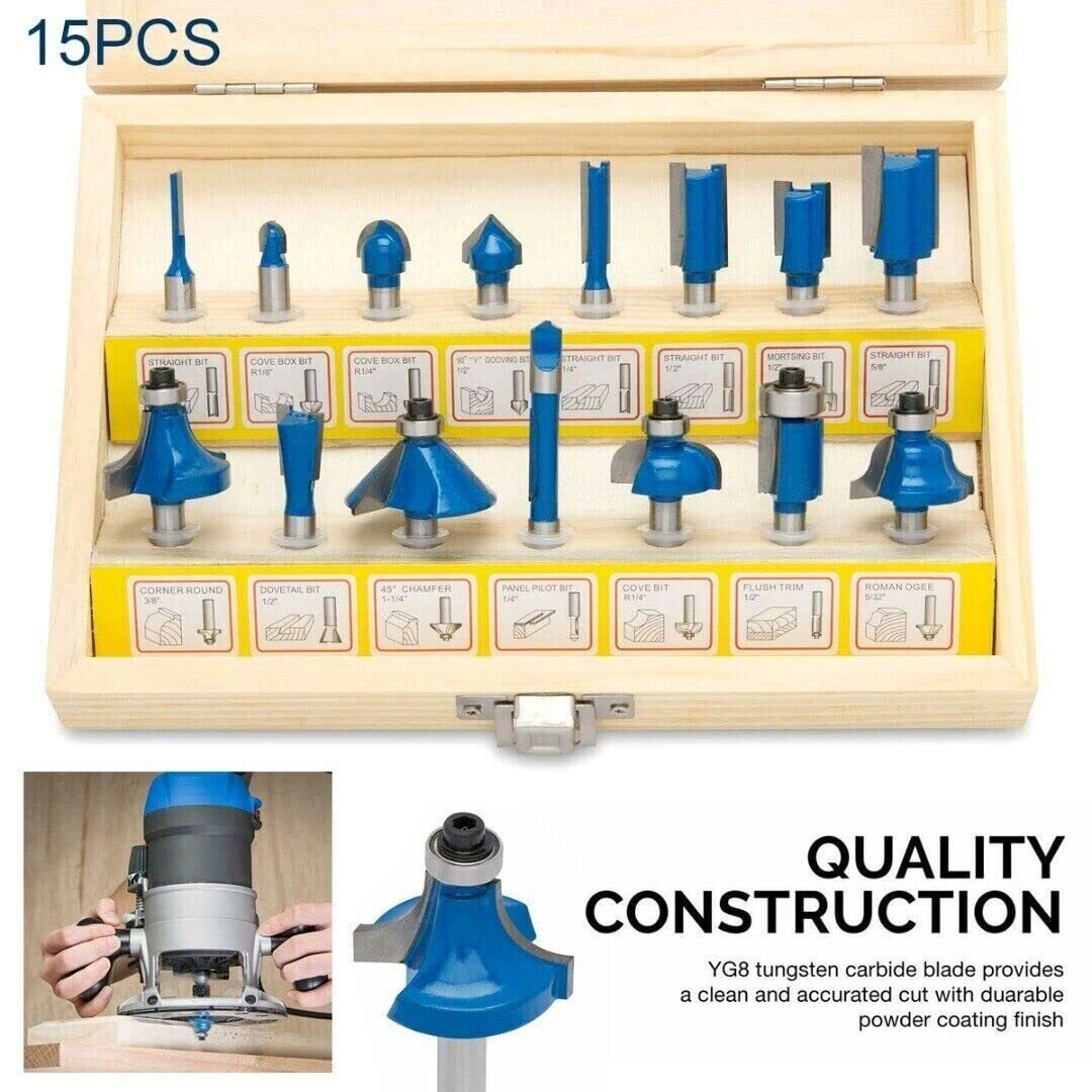 15Pcs Carbon Milling Cutter Router Bit Set Tungsten Carbide Router 1/4 ...