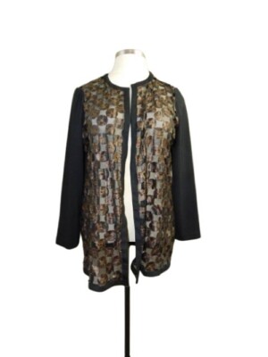 Chico's Size XL (3) Faux Leather Sheer Knit Jacket Top Elegant unique ...