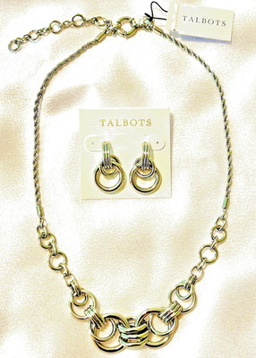 TALBOTS LUSTROUS SILVER RINGS INTERLOCK SCULPTURAL NECKLACE & EARRINGS SET (NWT) | eBay
