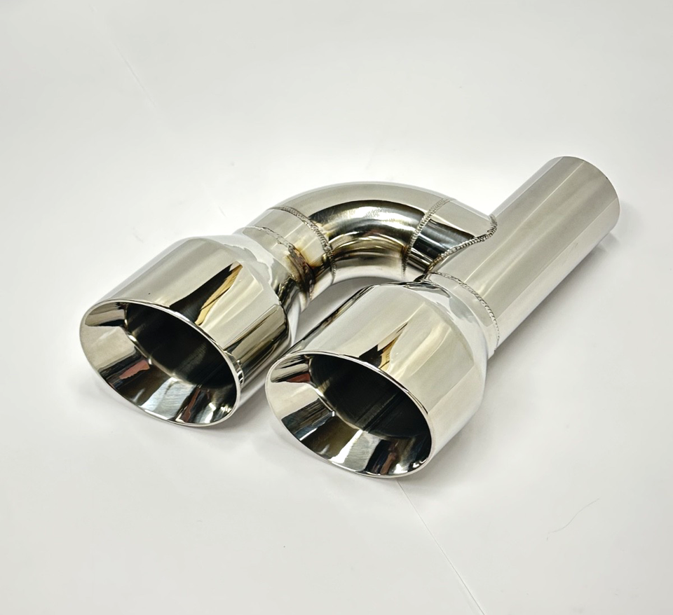 PAIR Off set 3" In Quad 4" Out Dual Wall Exhaust Tips Stainless Steel ...