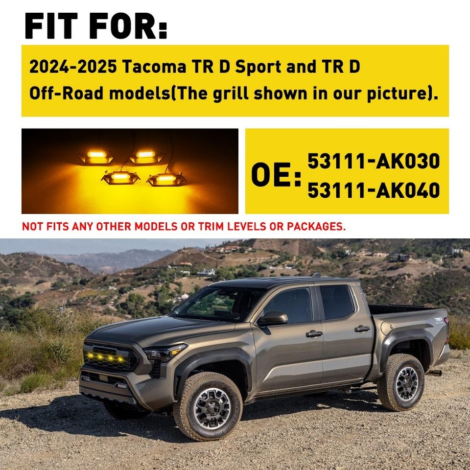 LED Grille Light For Tacoma 2024 2025 TRD Off-Road Black Smoke Shell ...