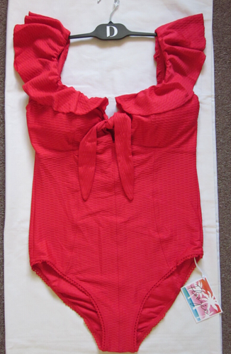 FROST FRENCH FLOOZIE SIZE 12 RED TEXTURED ON/OFF SHOULDER SWIMSUIT BNWT ...
