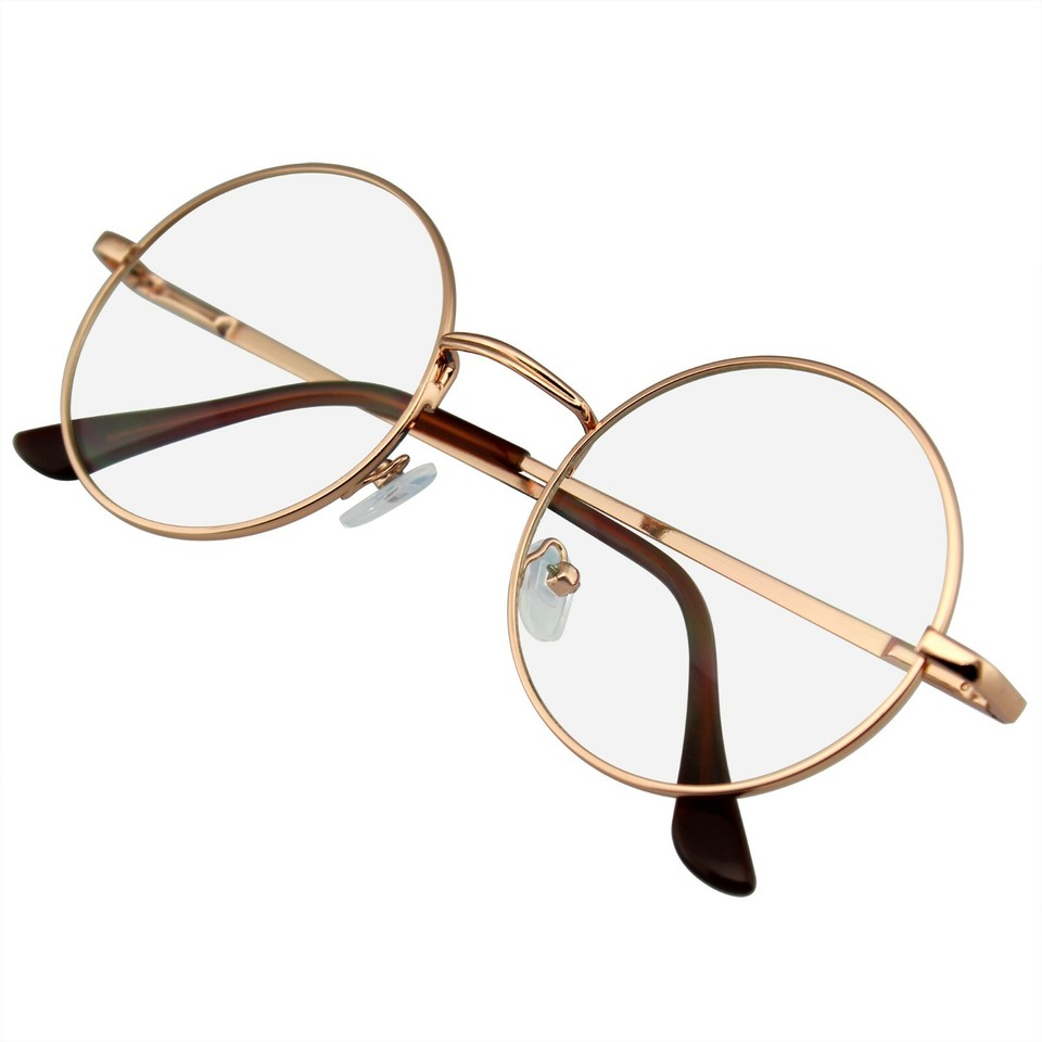 Round Glasses Retro Vintage Classic Metal Clear Lens Round Hippie ...