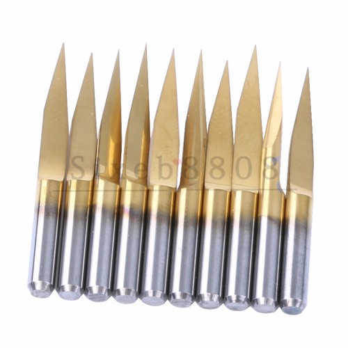 10x Titanium Coated Carbide PCB Engraving CNC Bit Router Tool 15 Degree ...