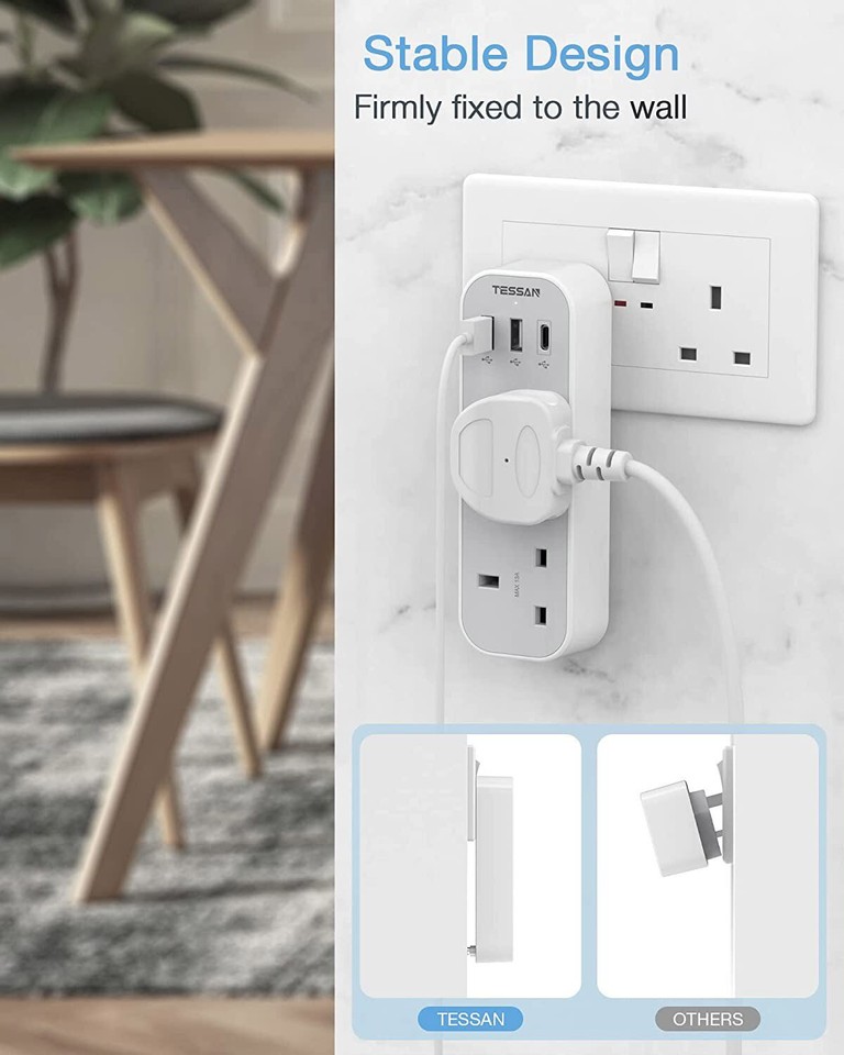 2 Way Multi Plugs Extension Wall Adapter with 2 USB 1 USB C for Office ...