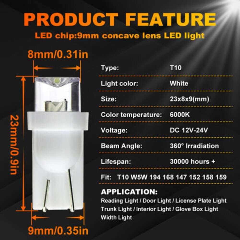 New Useful T10 LED Bulb 6000K DC12V Dome Internal Use Map Reading Light ...