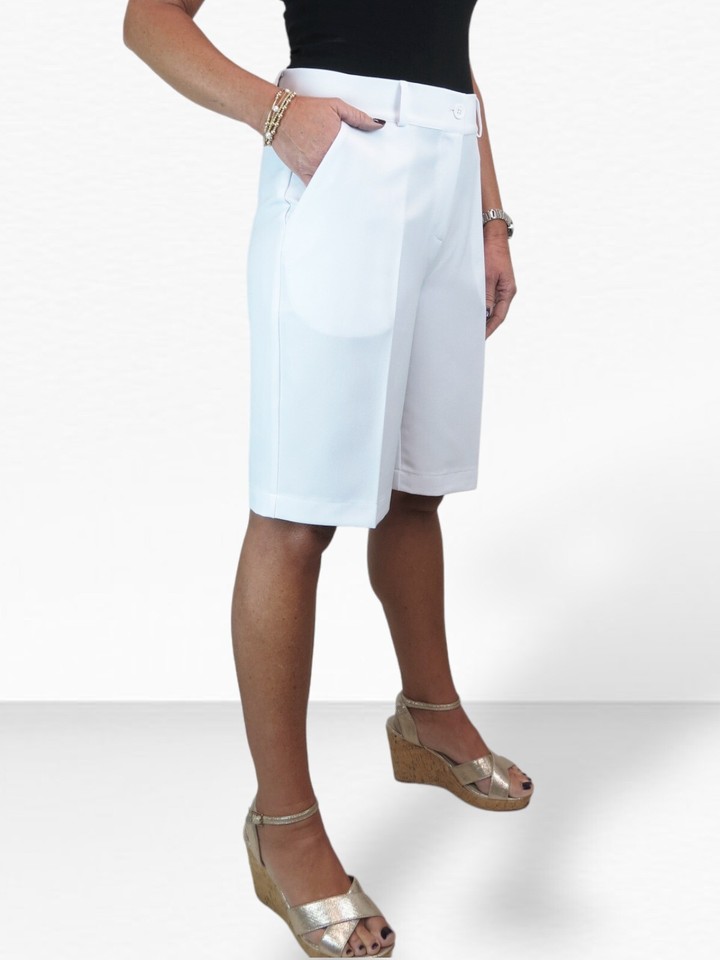 Ladies High Waist Tailored Knee Length Shorts Summer Smart Casual Day ...