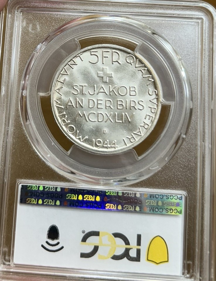 1944 B Switzerland St. Jakob 5 Francs Silve Coin PCGS MS65 -- High ...