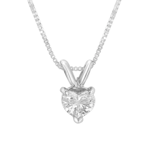 14K White Gold 3-Prong Set Heart Shaped Solitaire Diamond 18" Pendant ...