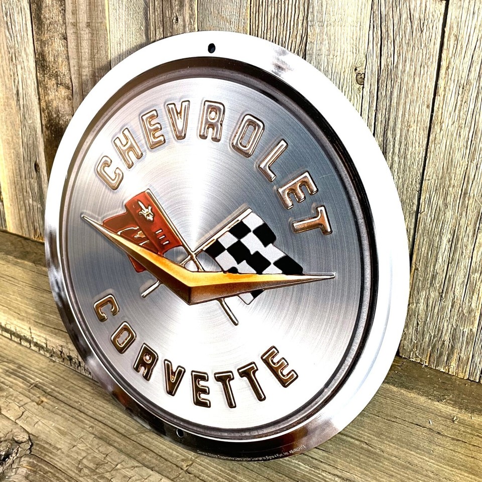 Chevrolet Chevy Corvette Gas Cap Logo Metal Tin Round Sign 12" Garage ...