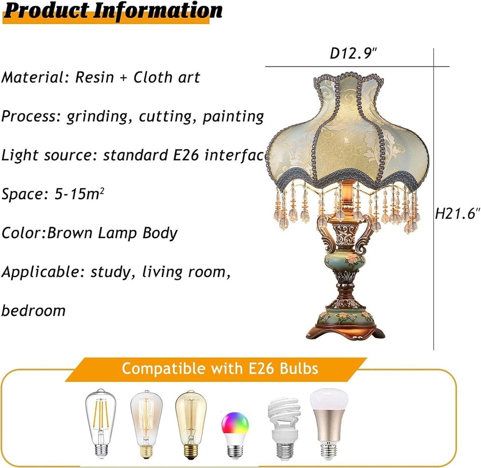 European Style Table Lamp Victorian Desk Lamp American Retro Handmade ...