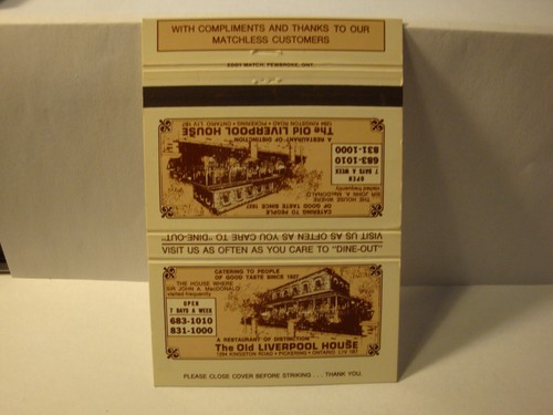 Vtg. The Old liverpool House, Pickering, Ontario Matchcover. (C10) | eBay