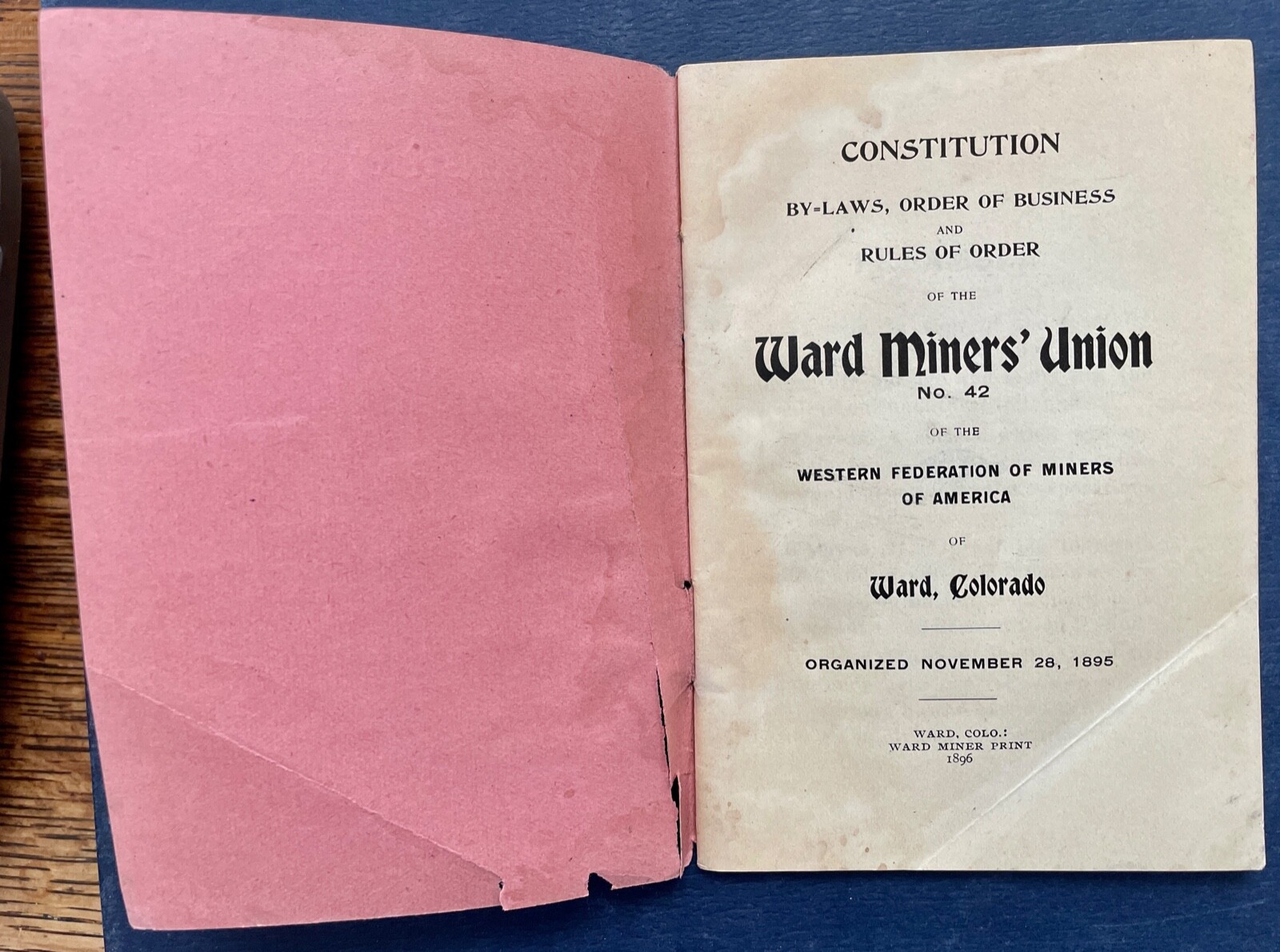 Booklet WARD COLORADO Miners' Union #42 1896 Constitution &By-Laws | eBay