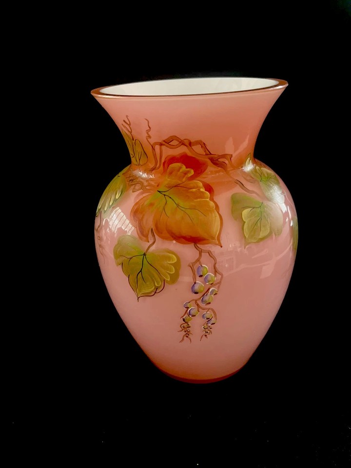 Fenton “Autumn Leaves” Coral Overlay Vase Signed | eBay