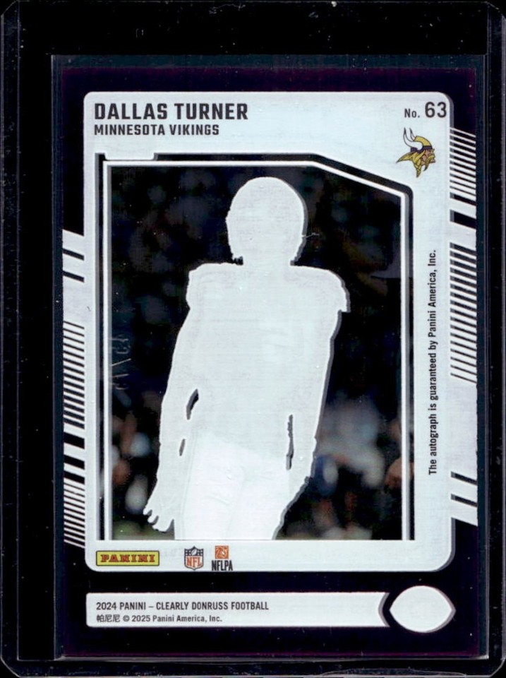 2024 Panini Clearly Donruss Dallas Turner Rated Rookie Auto Purple #45/ ...