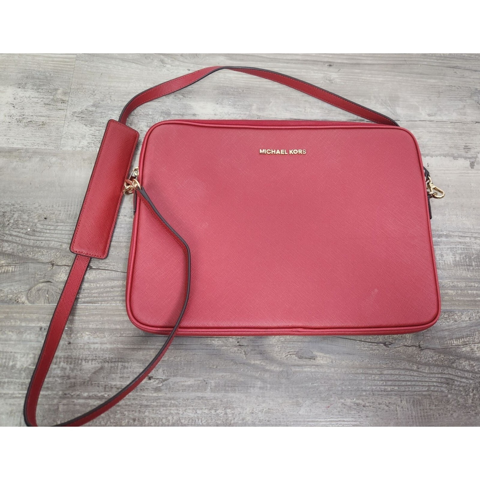 Michael Kors Red Leather Laptop Shoulder Bag W/ Remov… - Gem