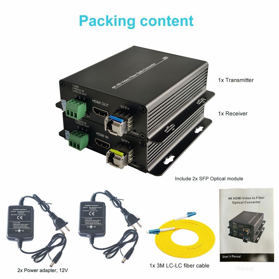 4K HDMI/RS232 over Fiber Optic Extender Uncompressed HDMI Optical ...