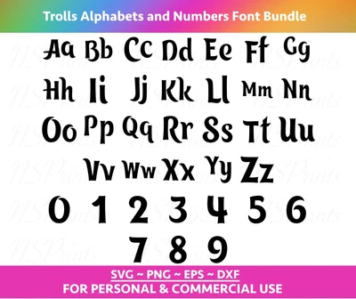 Trolls Alphabets and numbers font Svg, | Grelly USA
