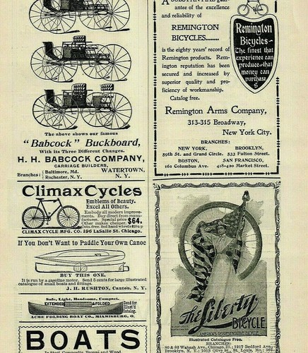1896 Transportation Ads Buggy Buckboard Canoe Remington Liberty BICYCLE ...