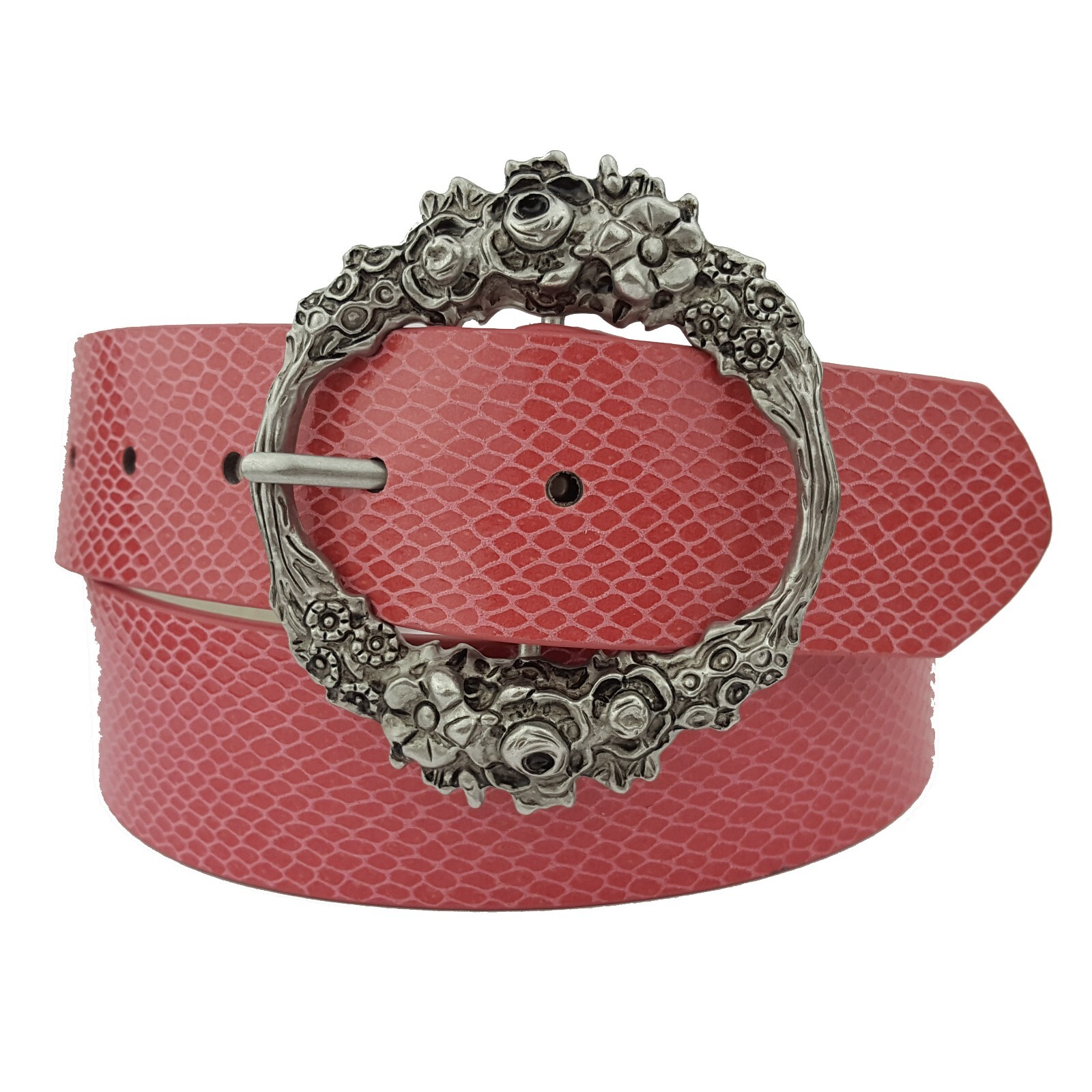 Rare Pink Snake Leather Belt w. Floral Buckle | eBay