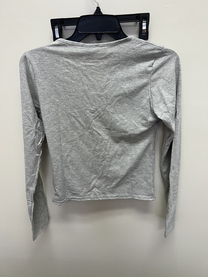 Pretty Little Thing Basic Grey Longline Long Sleeve cotton top UK sz 10 ...