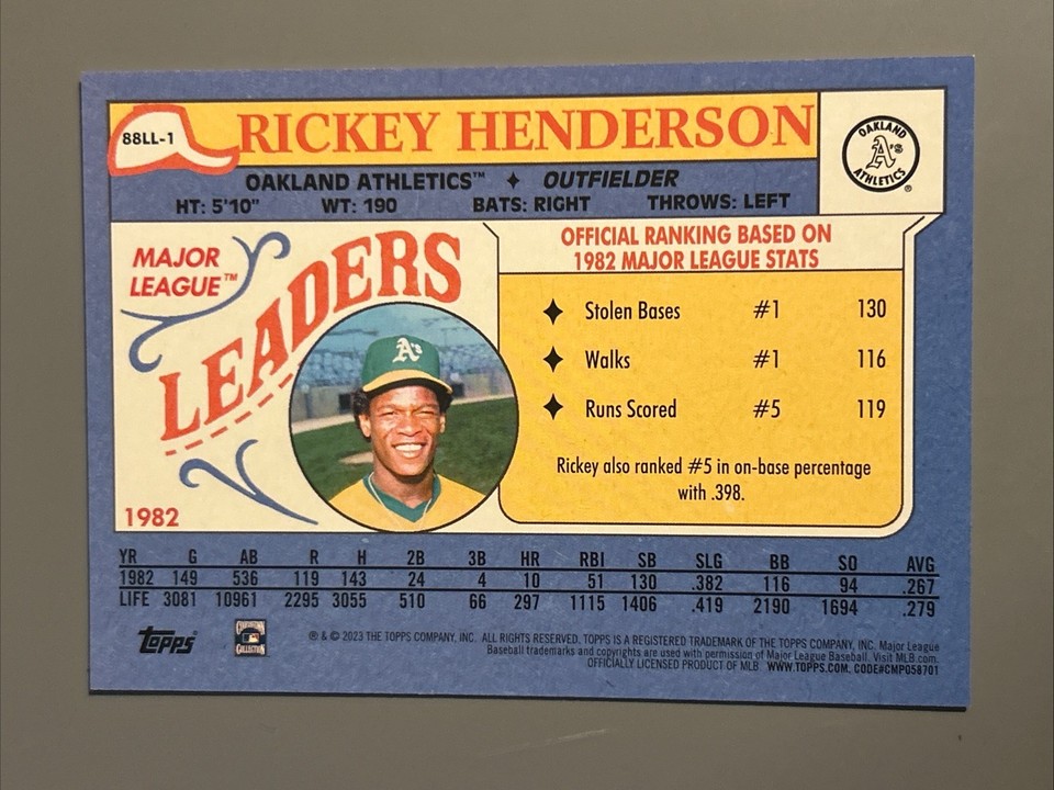 RICKEY HENDERSON - OVERSIZED BOX TOPPER - 2023 TOPPS SERIES 1 - 88LL-1 ...