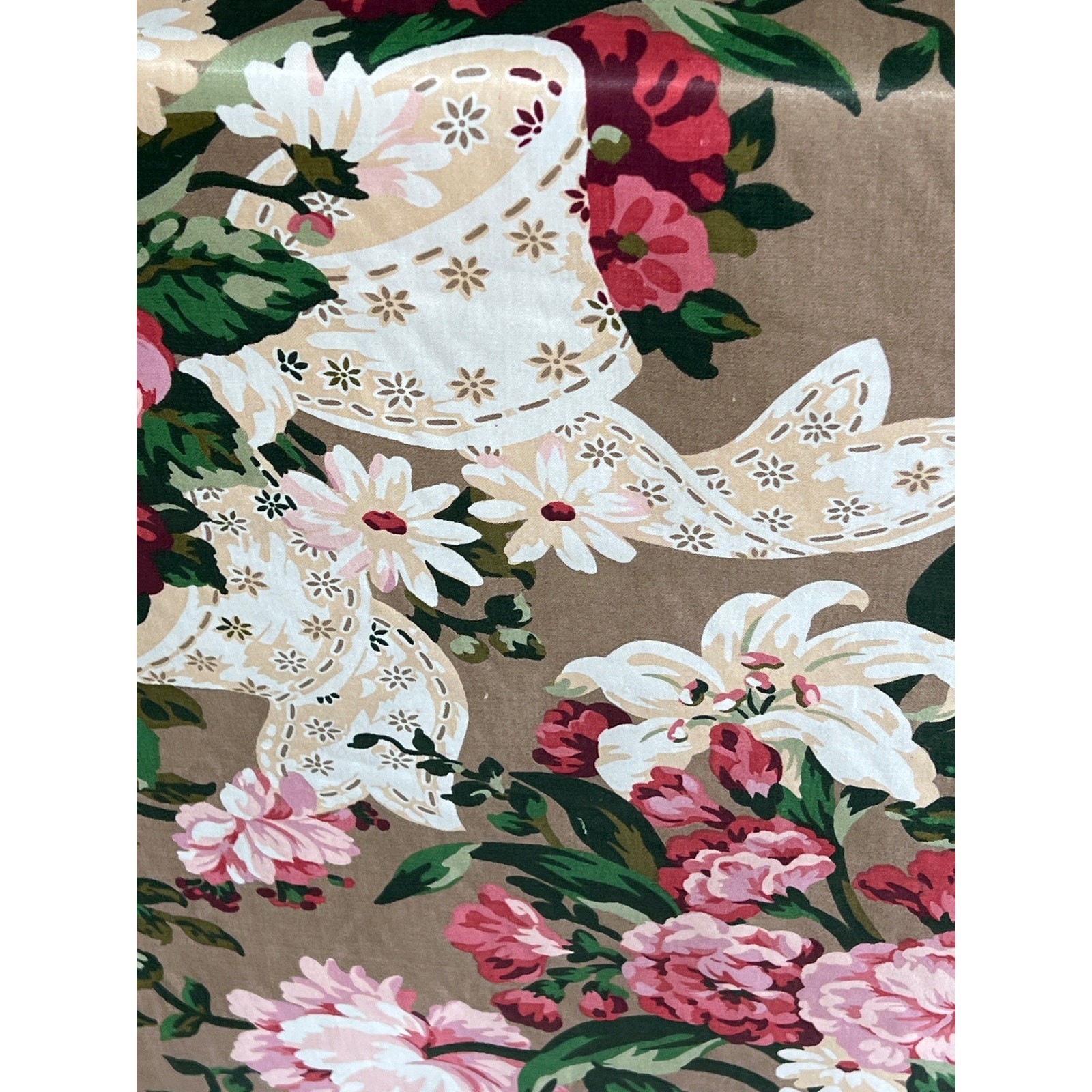 Vtg Cyrus Clark Upholstery Drapery Fabric Lush Floral Pink Cream Tan ...