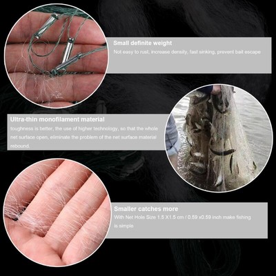 Cast Net Fishing Hand Cast Net Outdoor Throw Catch Fishing Net Gill Net ...