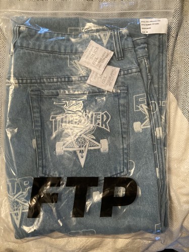 FTP THRASHER SKATEGOAT ALLOVER DENIM PANTS INDIGO COLOR SIZE 36 BRAND ...