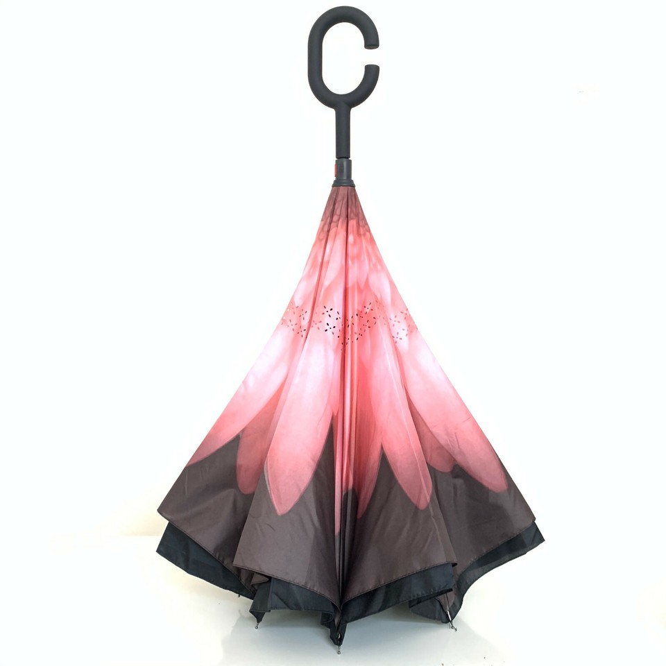 C-Handle Inverted Reverse Umbrella, Flower print (Inside-out, Upside ...