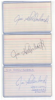 (3) JIM SHELLENBACK INDEX CARD SIGNED 1967-77 PIRATES RANGERS PSA/DNA ...