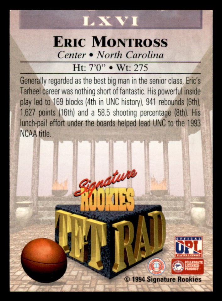 1994-95 Signature Rookies Tetrad #66 Eric Montross North Carolina ...