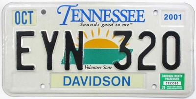 Tennessee 2001 Sounds good to me Sun License Plate EYN 320 Davidson ...