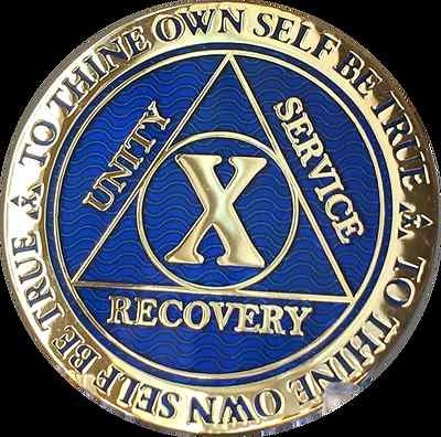 10 Year AA Medallion Blue Gold Plated Alcoholics Anonymous Sobriety ...