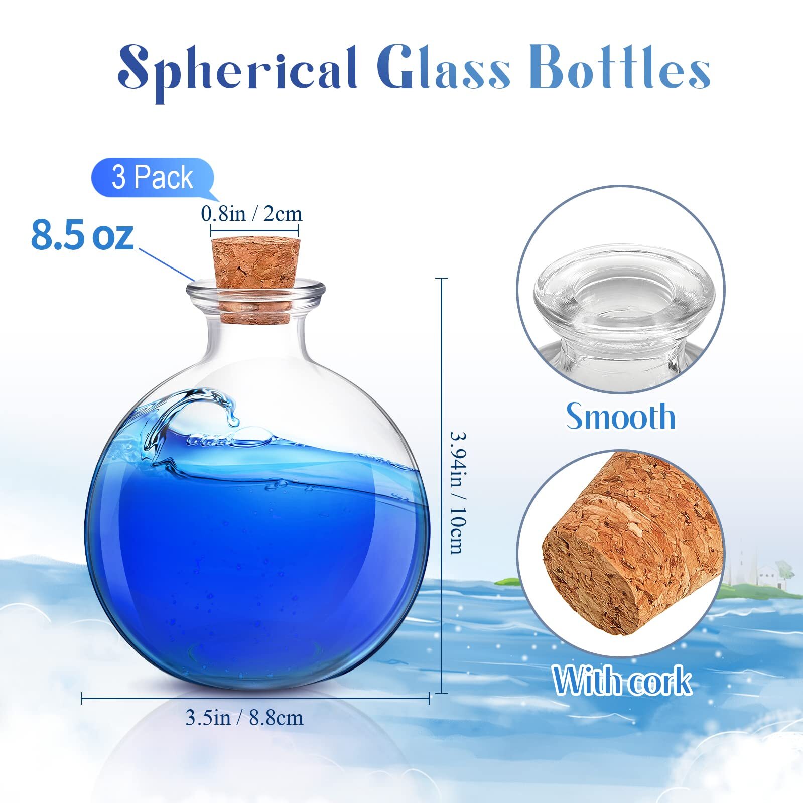 3 Pcs Spherical Potion Bottles Round Glass Bottles Clear Potion Jars ...