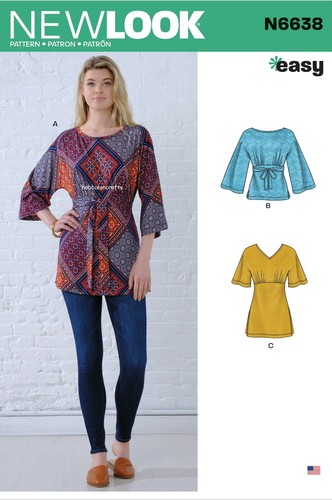 NEW LOOK 6638 MISSES' KNIT TOPS Sewing Pattern 3 Designs Sizes XS - XL ...