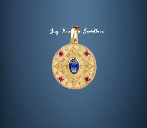 14K Solid Gold Sapphire & Ruby Medallion Disc Coin Charms Pendant ...