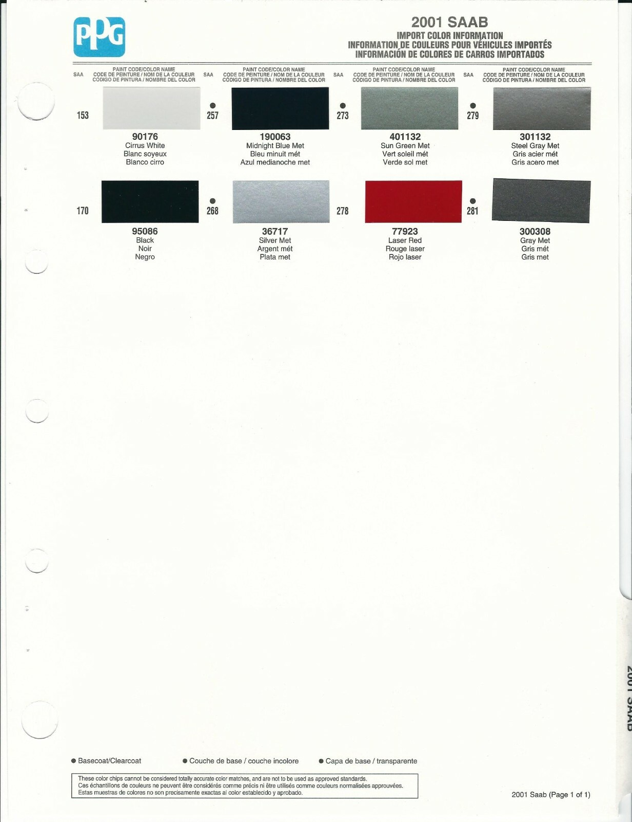 2000 AND 2001 SAAB PAINT CHIPS (PPG DUPONT) | eBay