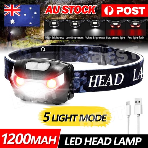Waterproof Head Torch USB Camping Fish CREE Rechargeable LED Headlamp ...