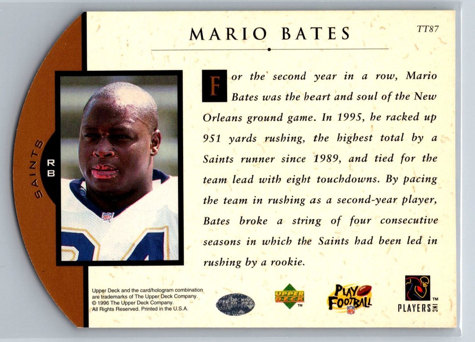 1996 Upper Deck Mario Bates Team Trio Insert New Orleans Saints #TT87 ...