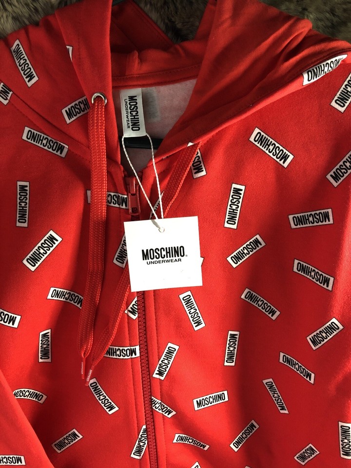 NWT Moschino Logo Unisex Sweat Jacket 95% Cotton 5% Elastan In Red Size ...