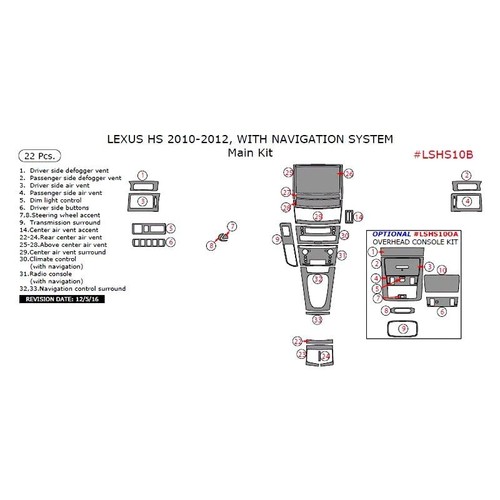 For Lexus HS250h 10-12 Remin Real Walnut Burl Wood Main Dash Kit 22 Pcs ...